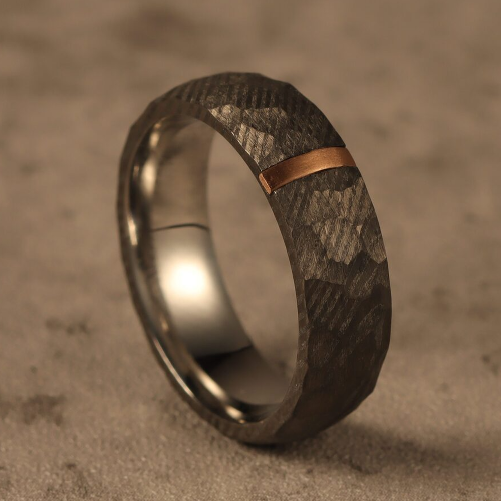 Damascus Steel Hammered Wedding Band 6mm Width