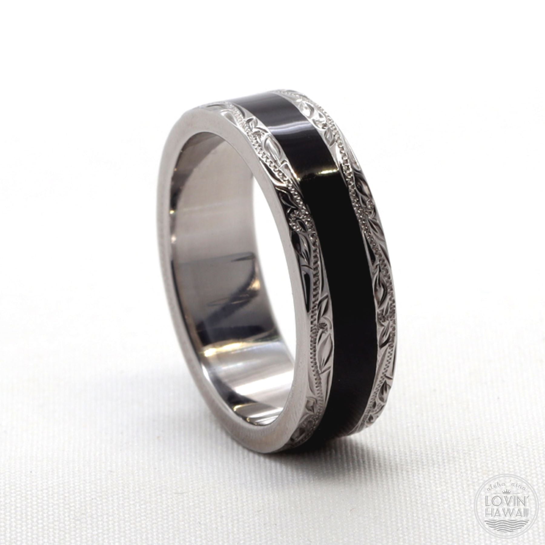 Black Enamel Ring | Silver Hawaiian Rings with Black Rhodium – LovinHawaii
